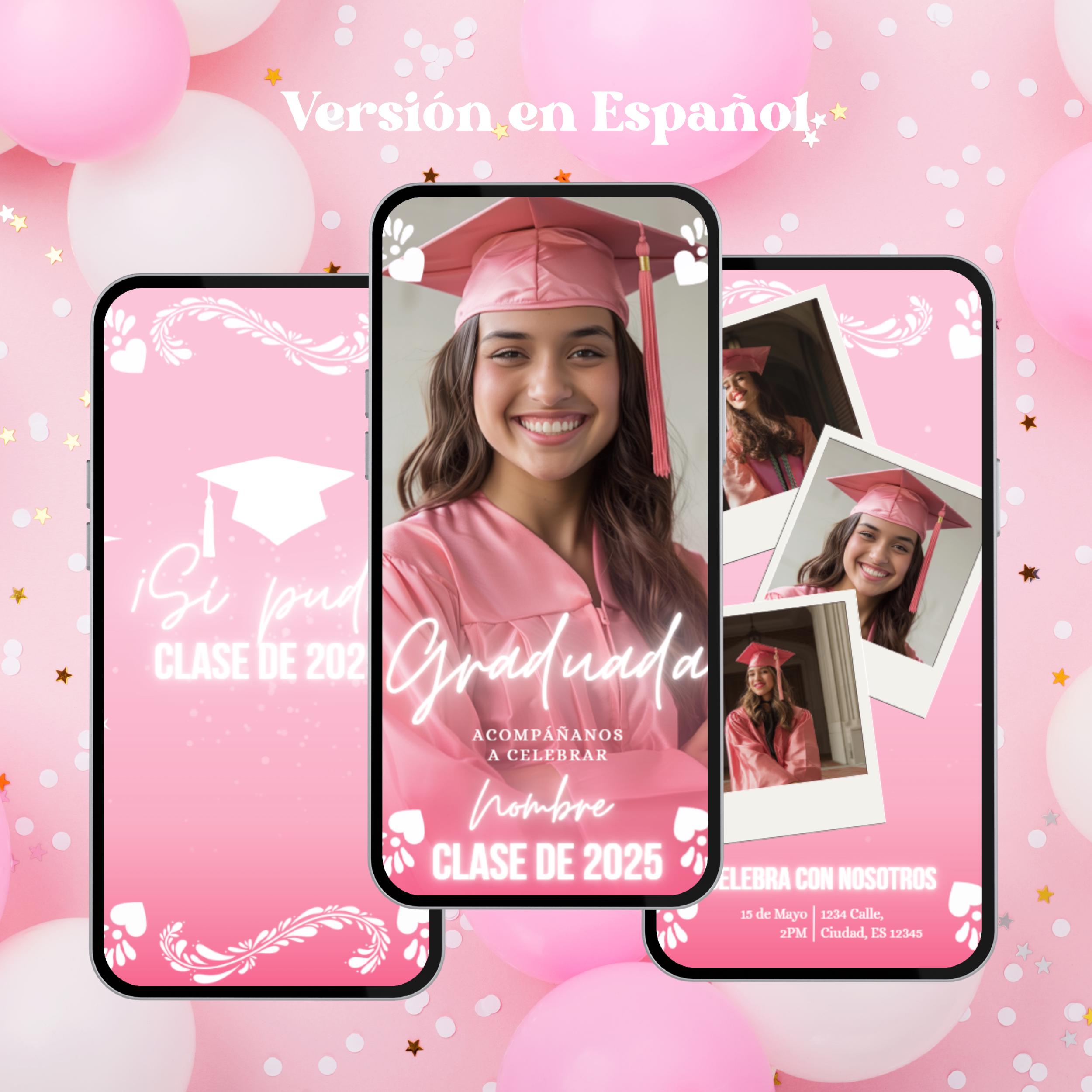 Editable Si Pudo Pink Graduation Party Video Invitation – Grad Video ...