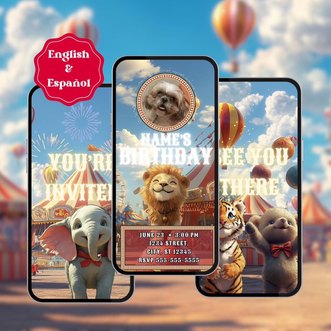Editable Circus Birthday Invitation: Carnival Animals Video in English ...