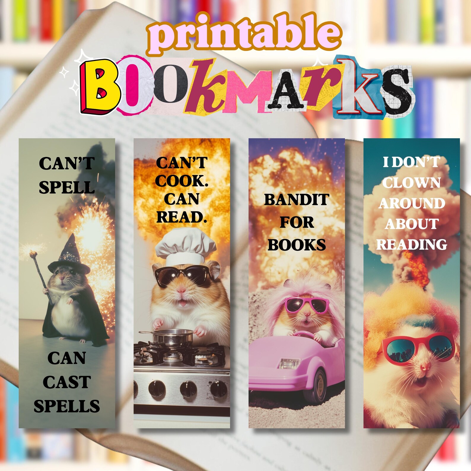 Funny Hamster Meme Printable Bookmarks - Gift for Book Lovers - DIY - Etsy