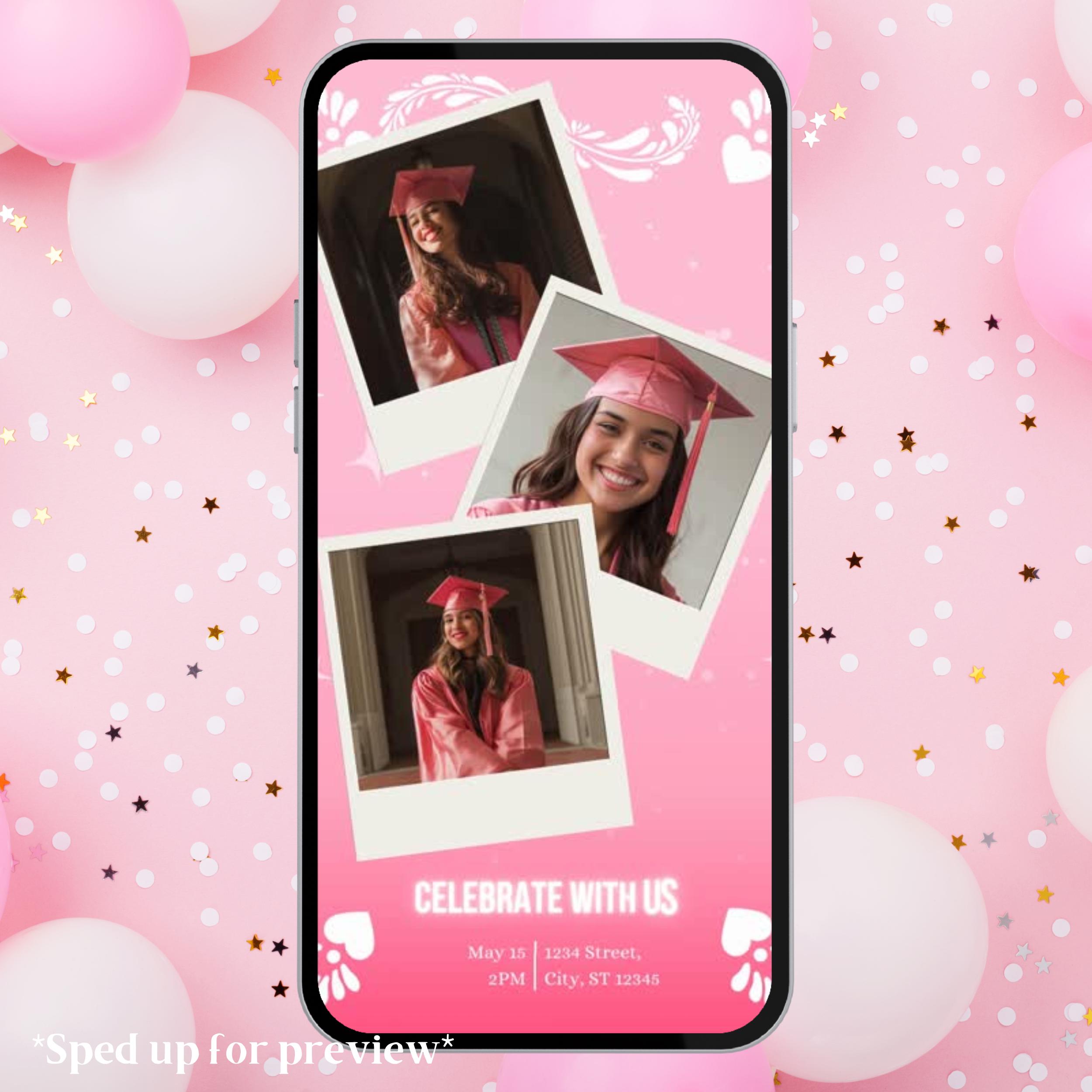 Editable Si Pudo Pink Graduation Party Video Invitation – Grad Video ...