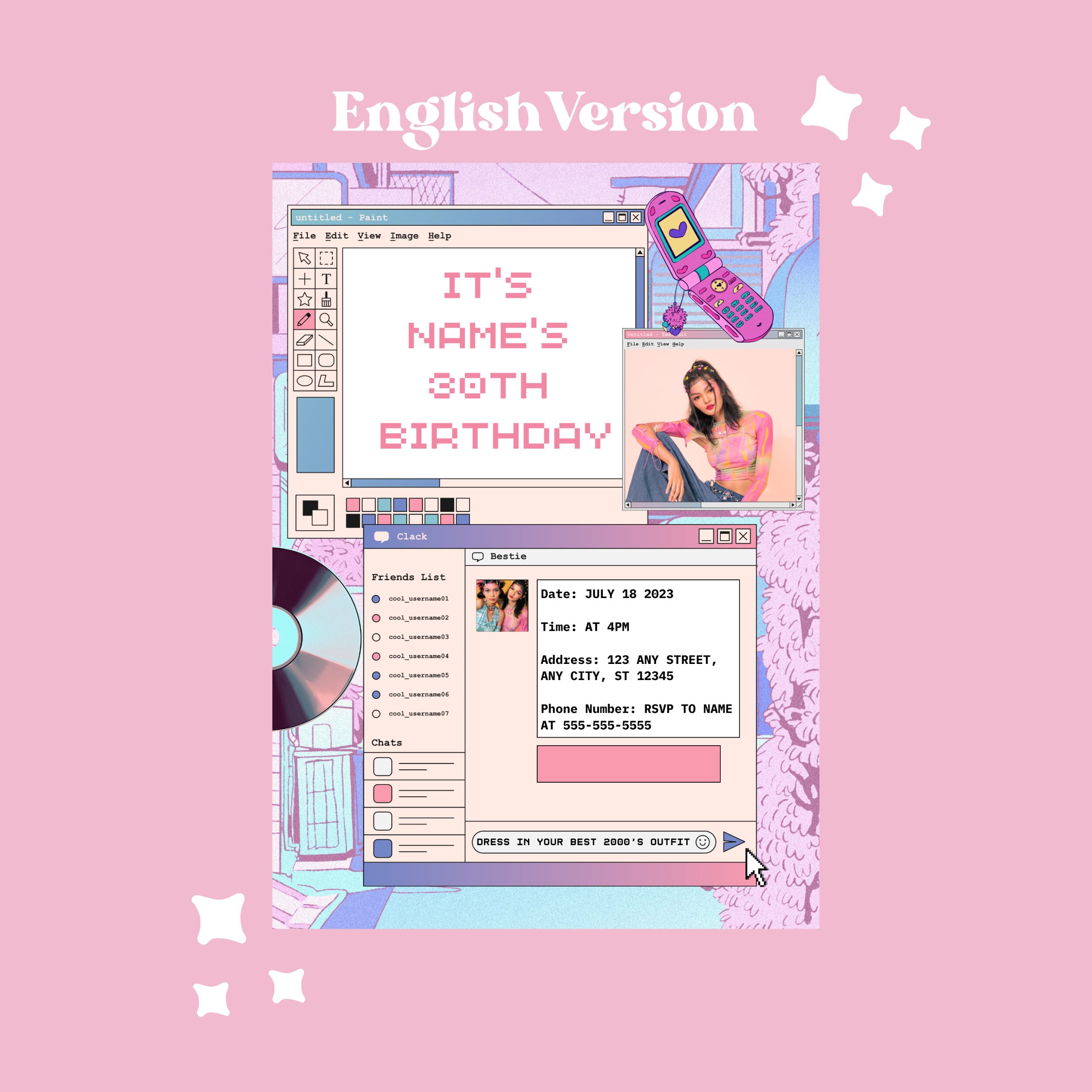 Editable Y2K Early 2000s Birthday Party Invitation - 90s Throwback ...