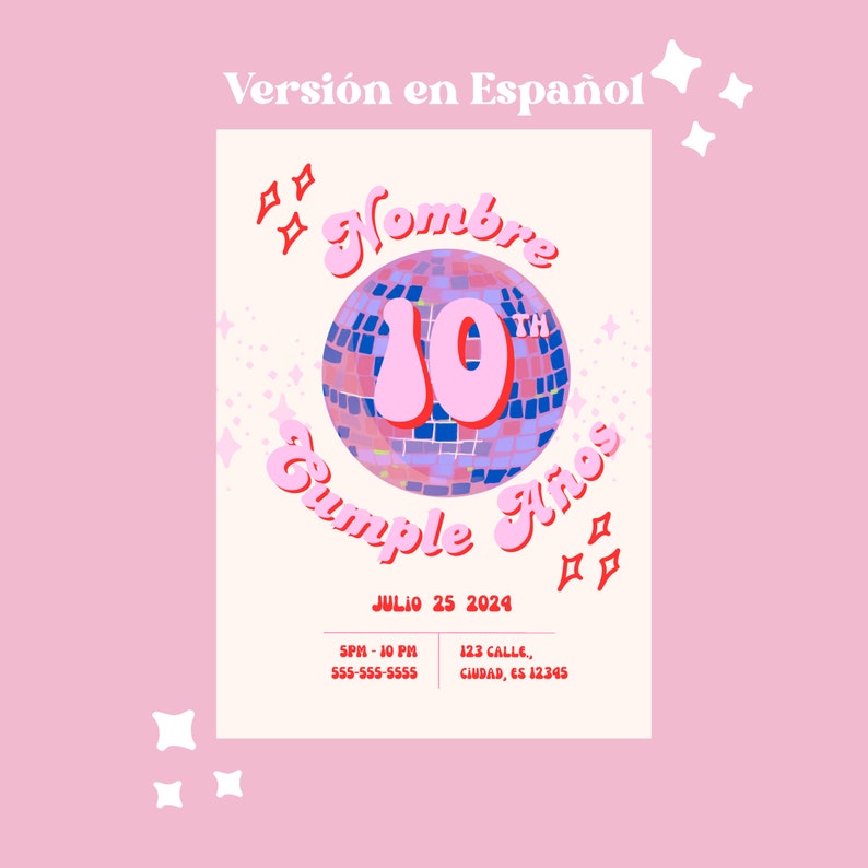 70s Disco Ball Birthday Invitation: Retro Party Template in English and ...