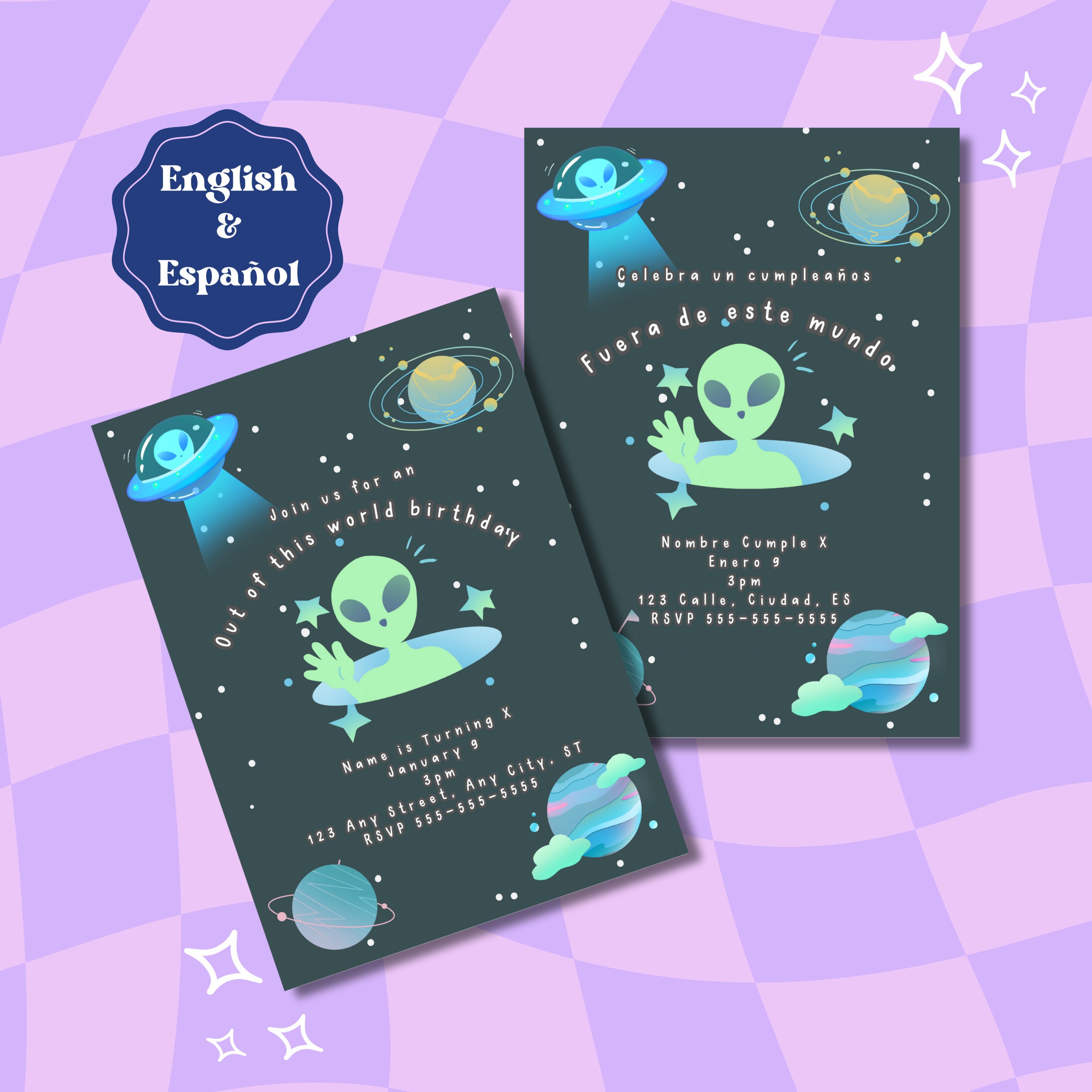 Editable Space Alien Birthday Party Invitation Galaxy Planet Printable ...