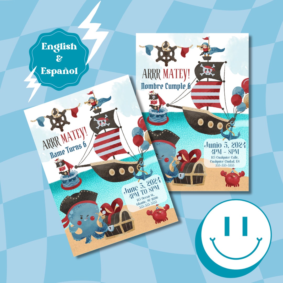 Editable Arrr Matey Pirate Ship Birthday Party Invitation – Printable ...