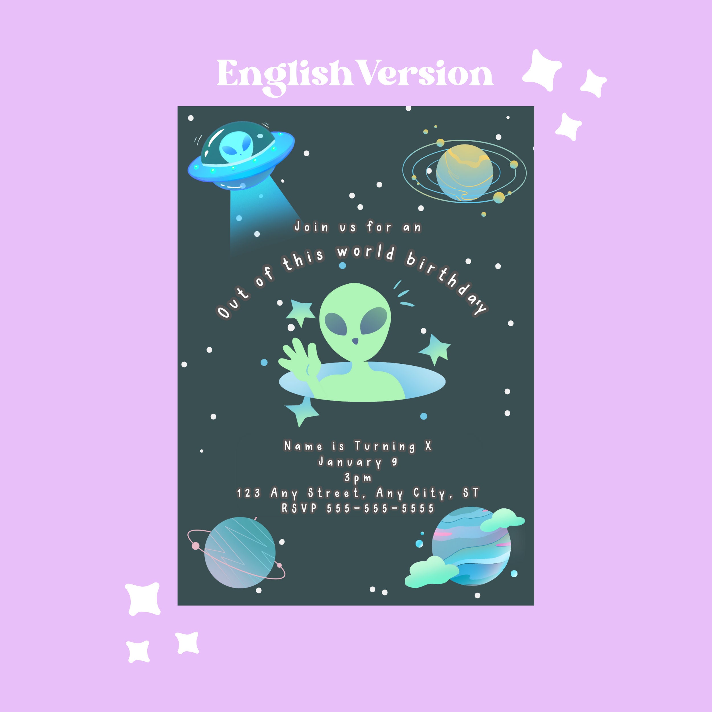 Editable Space Alien Birthday Party Invitation Galaxy Planet Printable ...