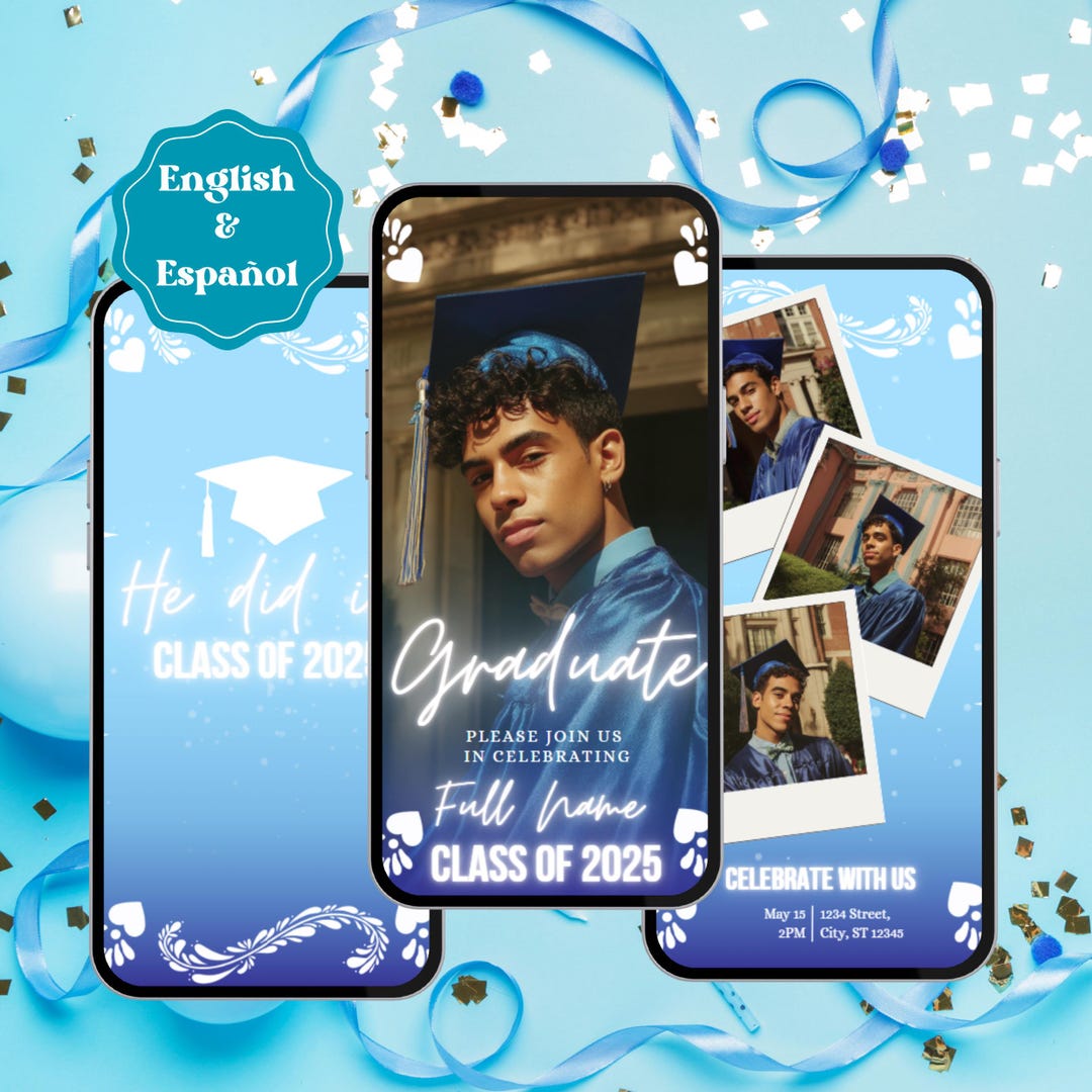 Editable Si Pudo Blue Graduation Party Video Invitation – Grad Video ...