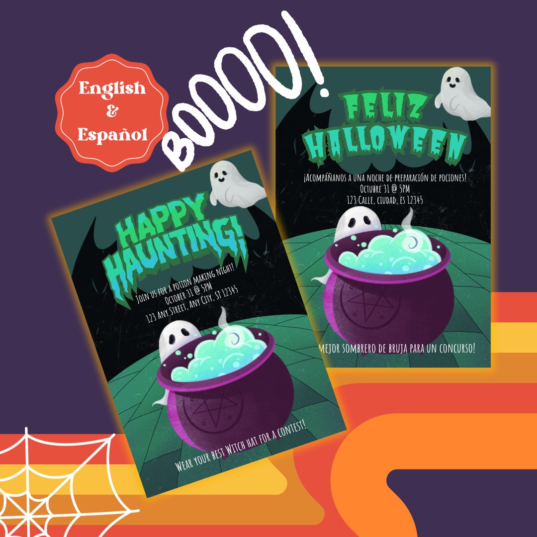 Editable Ghosts & Cauldron Halloween Invitation Template - English and ...