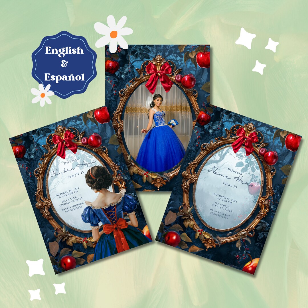 Editable Red Apple Forest Princess Quinceañera Invitation – Photo ...