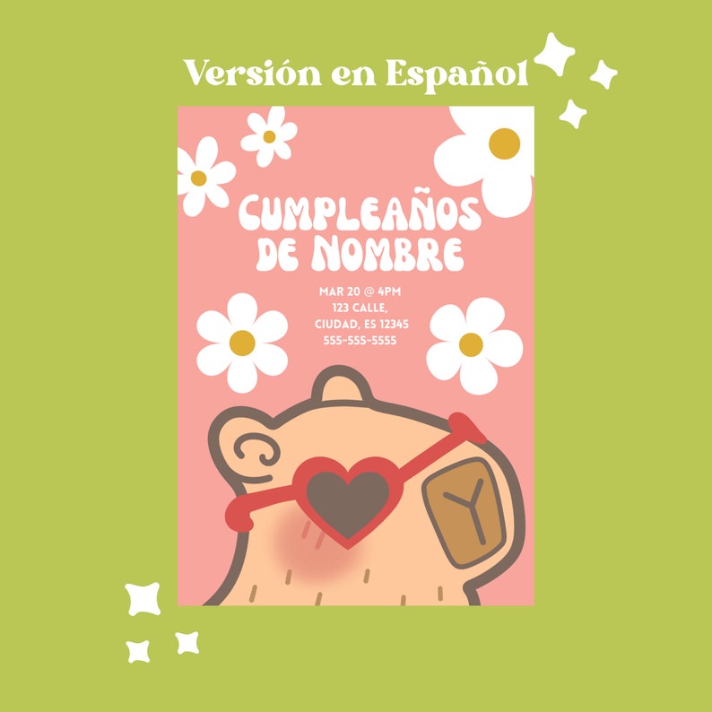 Retro Capybara Birthday Invitation: Editable Digital Template (english ...