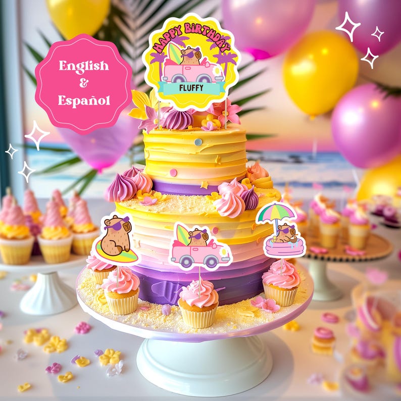 Cute Capybara Beach Pool Birthday Party Printable DIY Decorations ...