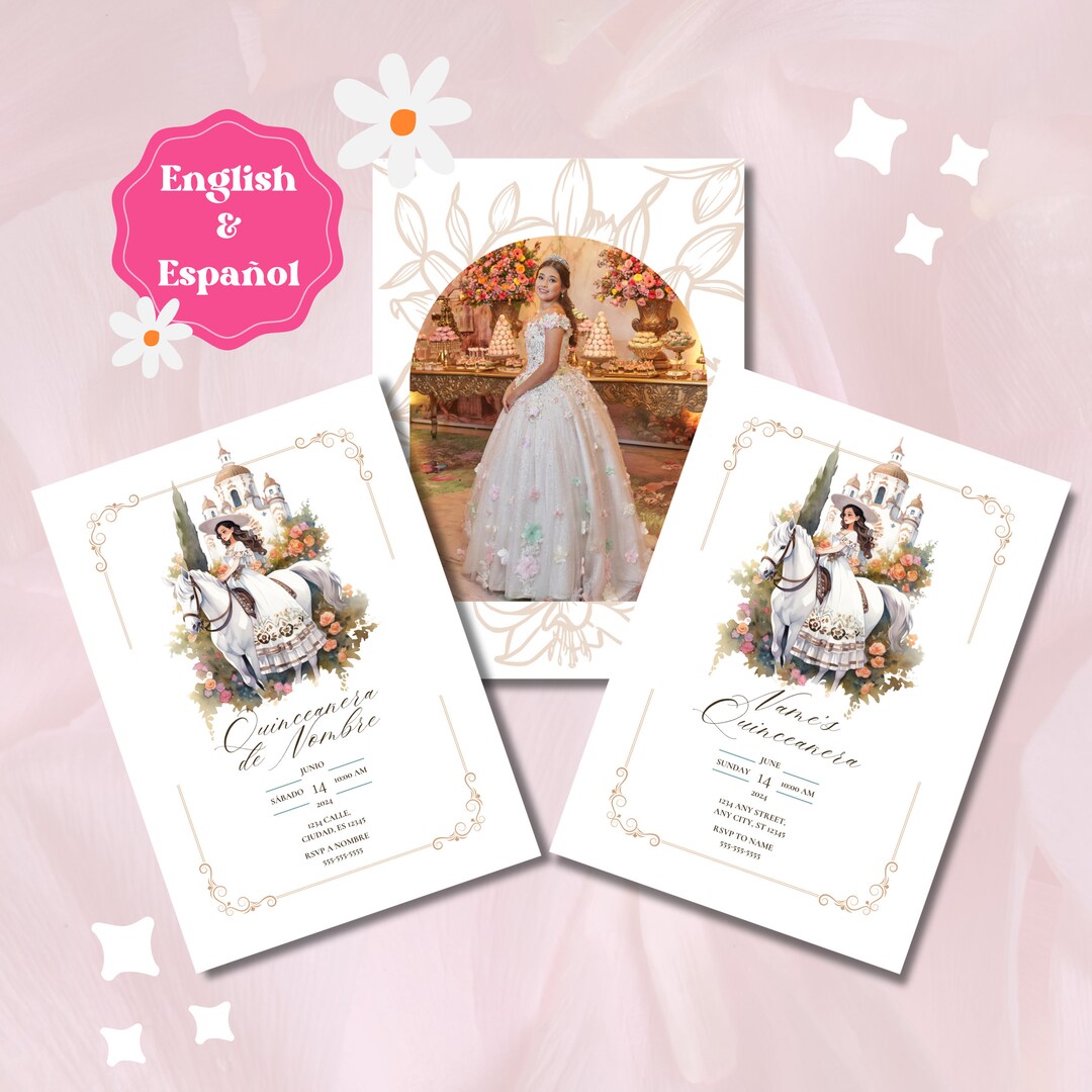Editable Gold White Mariachi Quinceañera Dress Invitation – Photo ...