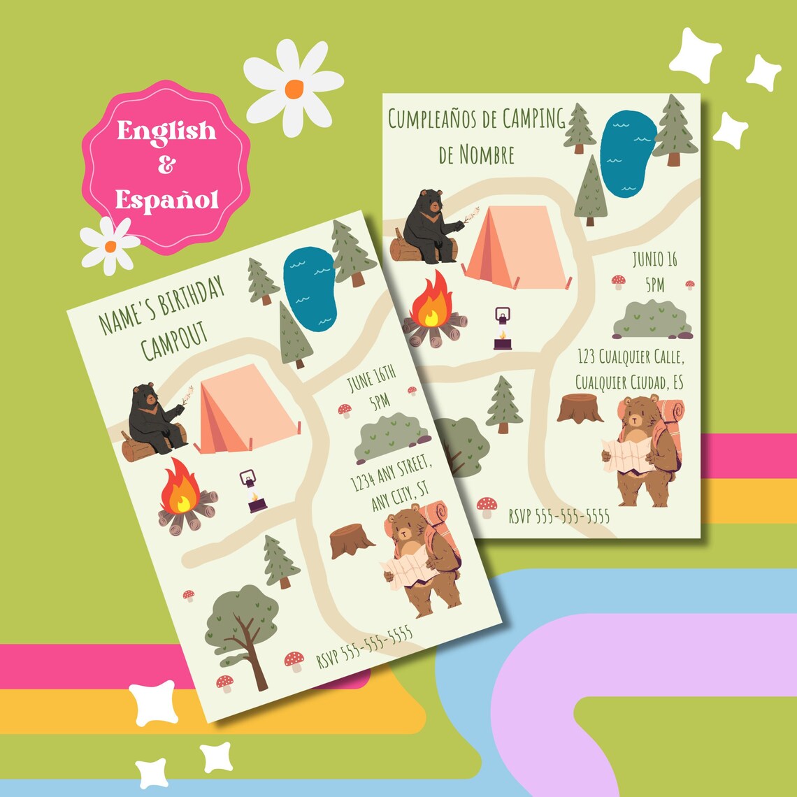 Editable Camping Birthday Invitation - Outdoors Bear Campout Printable ...