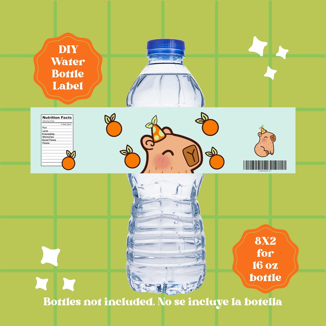 Capybara Printable Water Bottle Label for Parties - DIY - Printable PDF ...