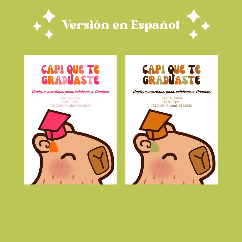 Capybara Graduation Invitation and Card: Bilingual Template in English ...