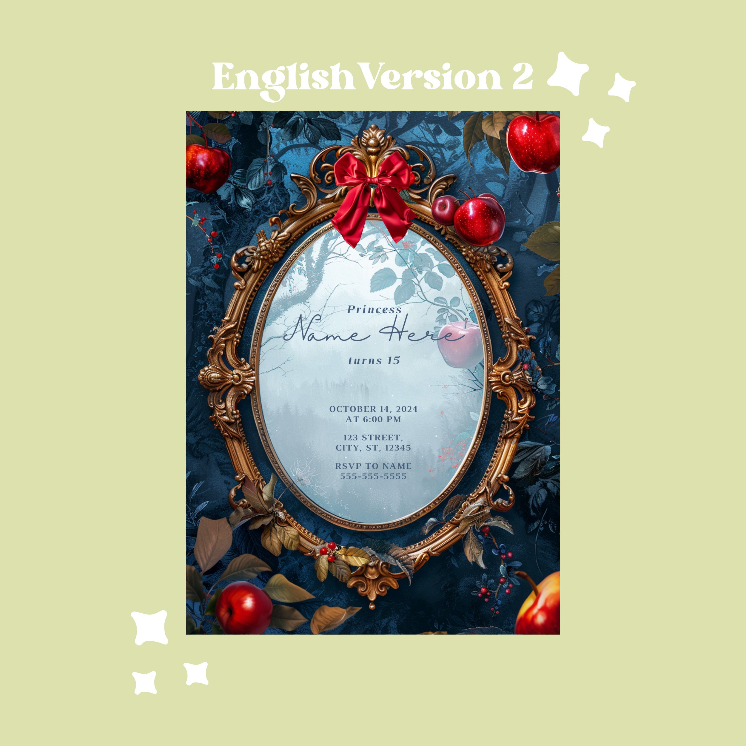 Editable Red Apple Forest Princess Quinceañera Invitation Photo ...