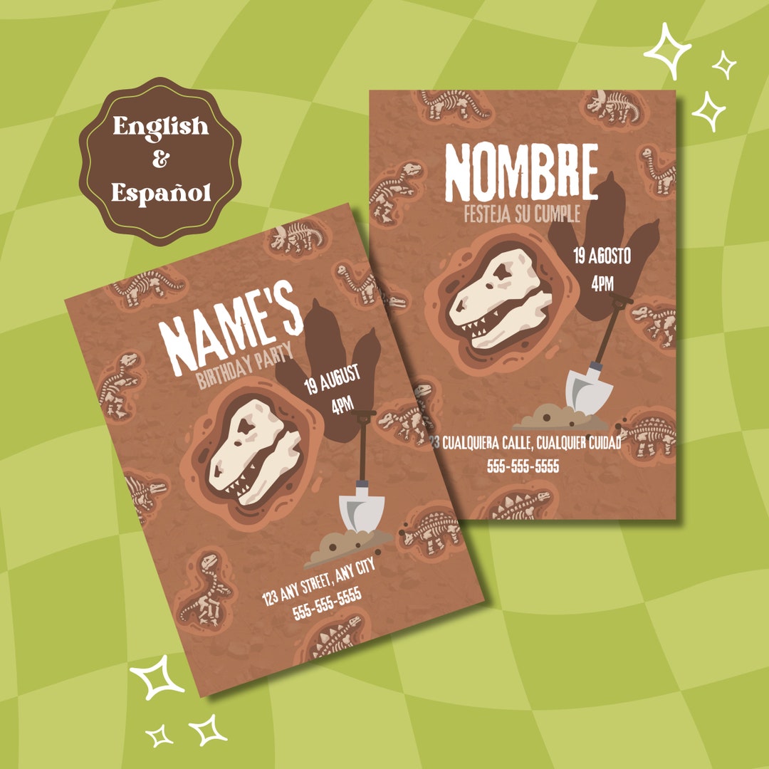 Editable T Rex Dino Party Birthday Invitation – Dinosaur Fossil Dig ...