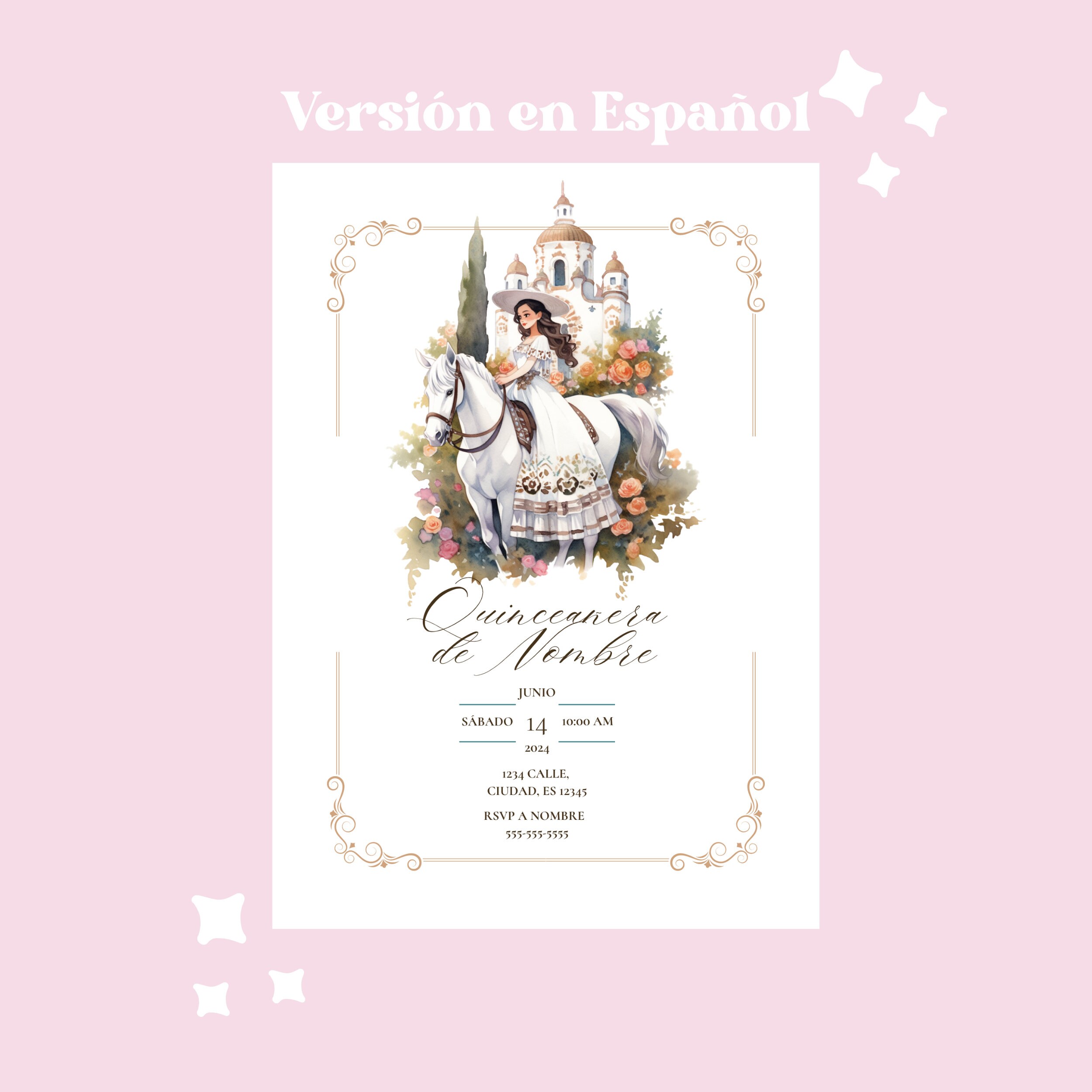 Editable Gold White Mariachi Quinceañera Dress Invitation Photo ...
