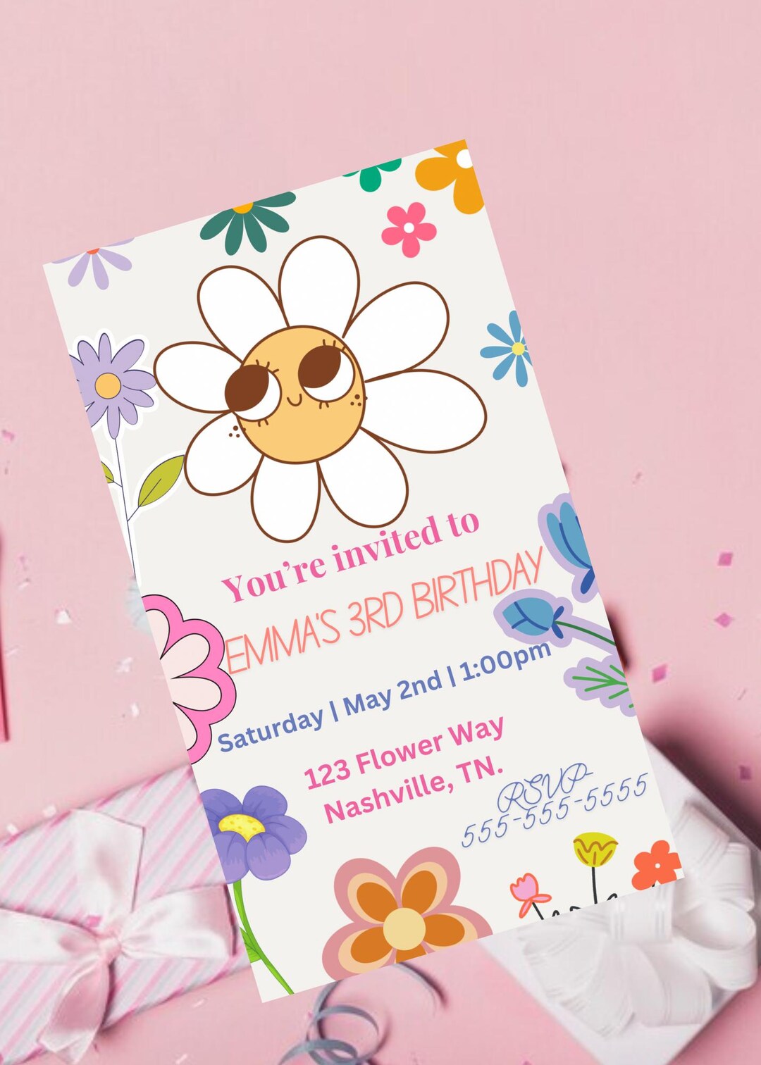 Flower Power Girl’s Birthday Party Invitation Digital Download - Etsy