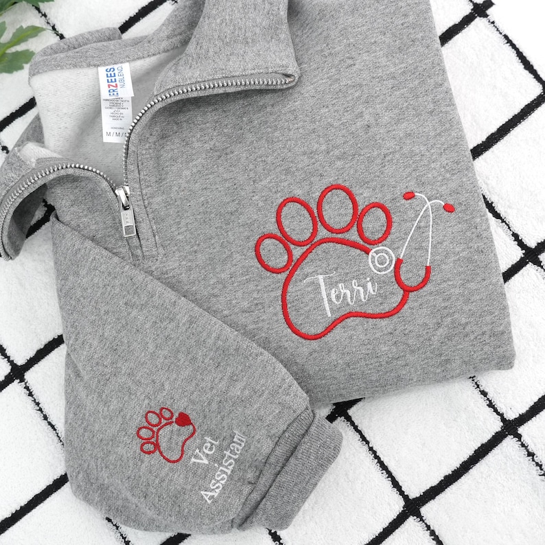 Vet Tech Quarterzip Sweatshirt, Custom Embroidered Veterinarian Sweater ...