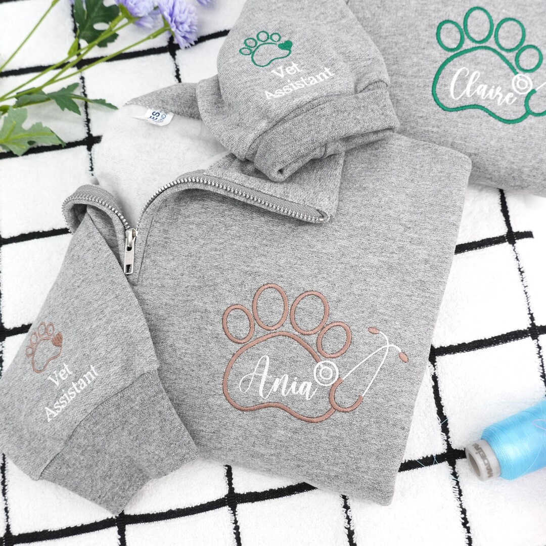 Vet Tech Quarterzip Sweatshirt, Custom Embroidered Veterinarian Sweater ...
