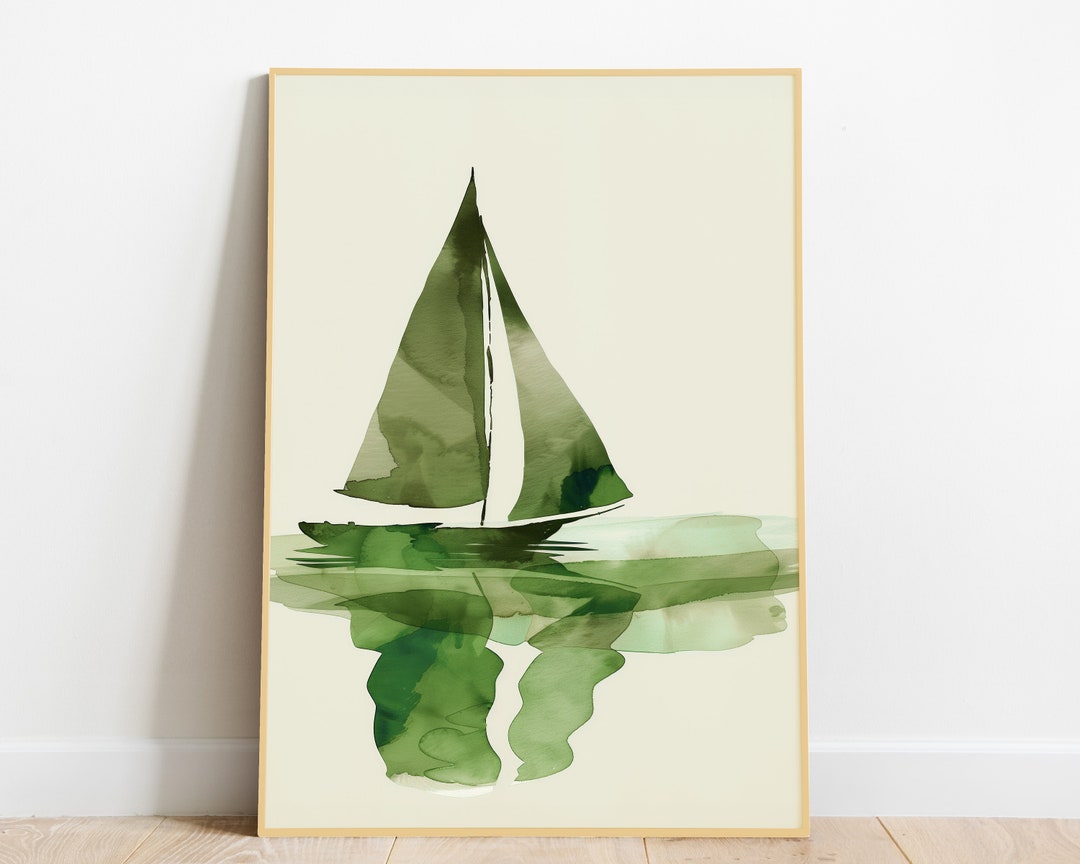 Sage Sailboat | Green Nursery Wall Art Sage | Printable Wall Art Boho ...