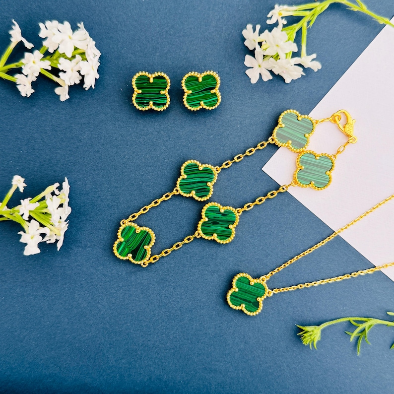 Lucky Clover Bracelet Necklace Earrings, Vintage Classic Jewlery Set ...