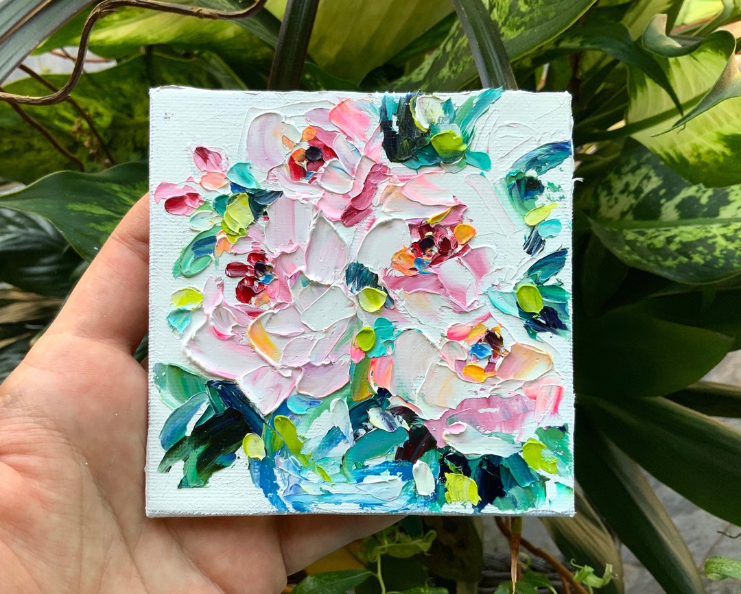 Rose Painting Original Flower 4x4 Oil Impasto Miniature Impressionist ...