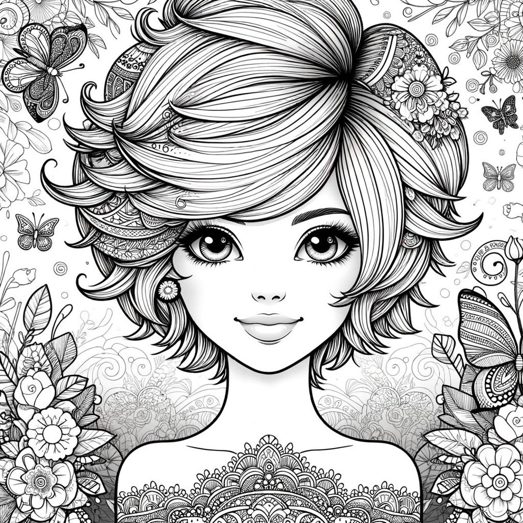 Pretty Girl Coloring Page Printable - Etsy