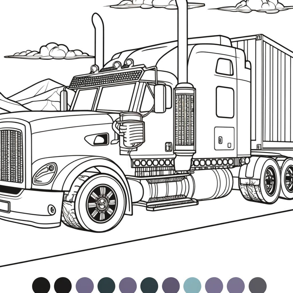 Semi Truck Coloring Page - Etsy