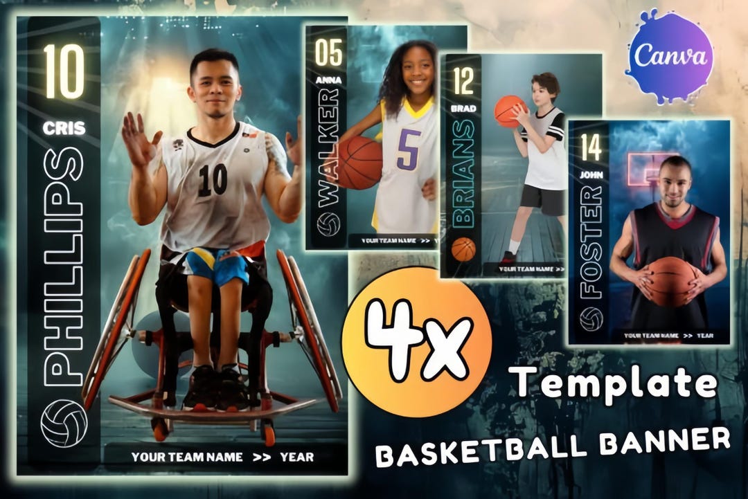 Canva Basketball Banner Template Poster, Photoshop Sport Backdrop ...