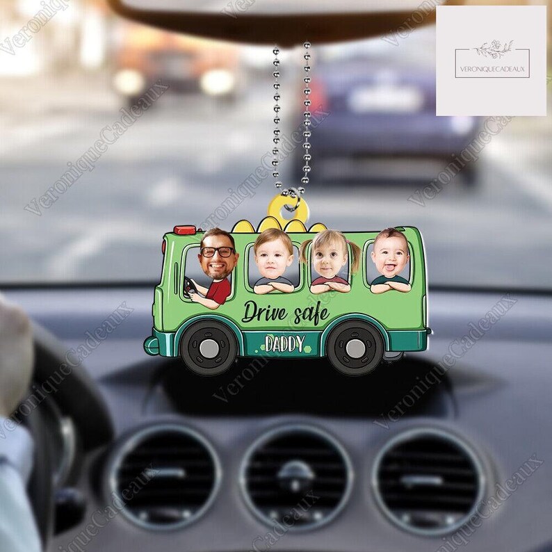 Custom Photo Car Ornament, Drive Safe Daddy Car Hanging, Dad and Kids ...