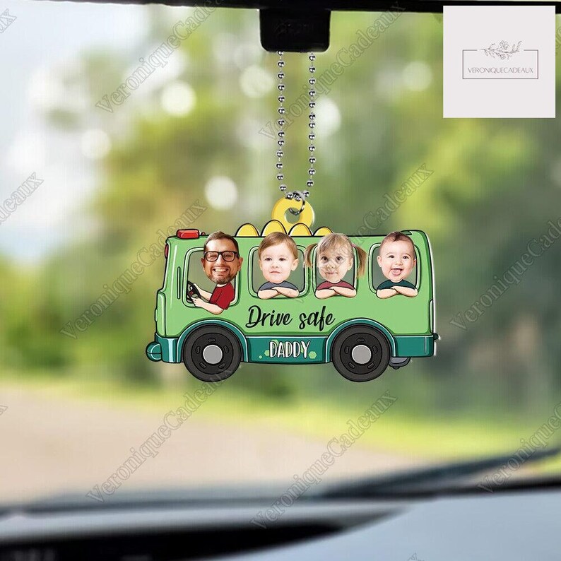 Custom Photo Car Ornament, Drive Safe Daddy Car Hanging, Dad and Kids ...