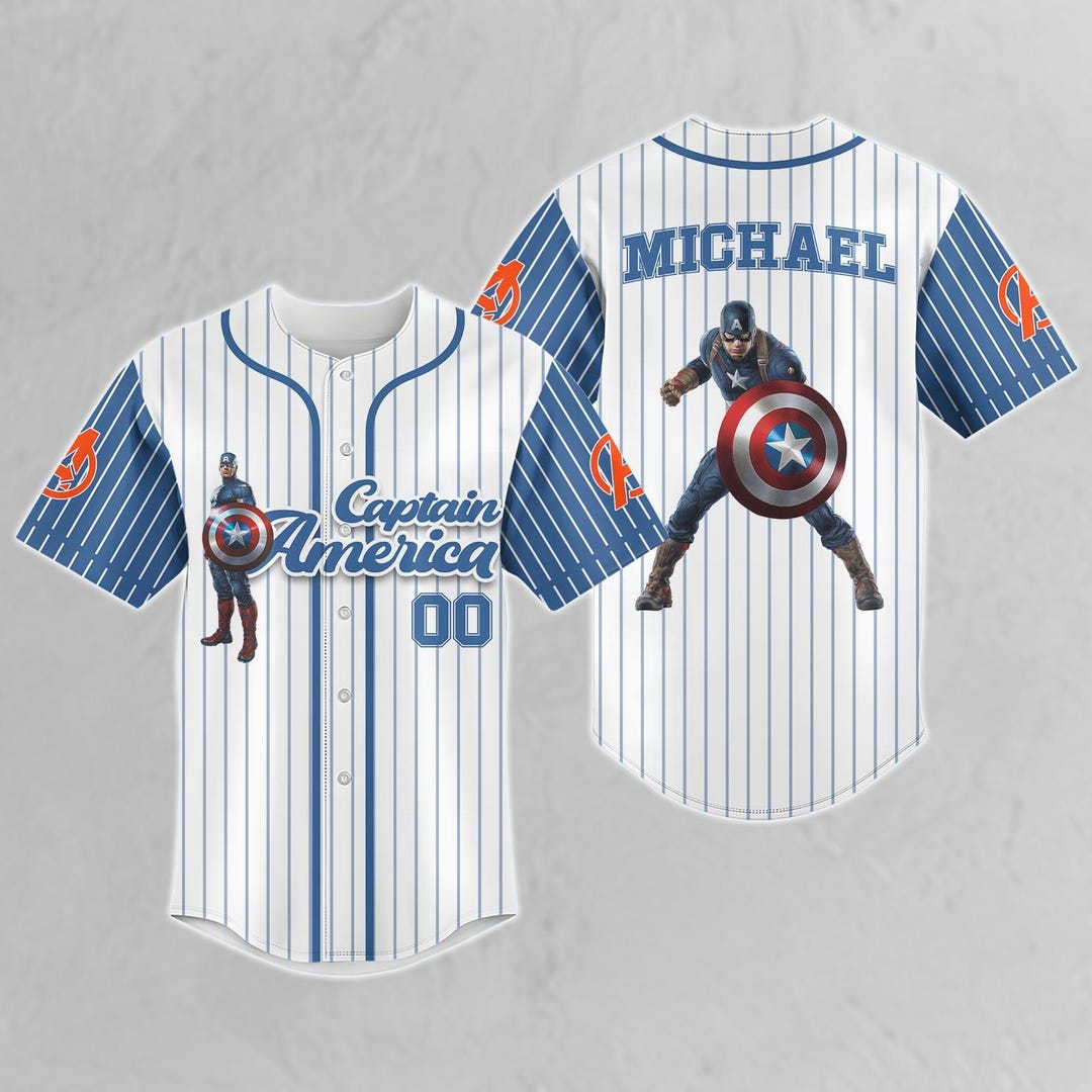 Custom Captain America Striped Baseball Jersey, Superhero Baseball ...