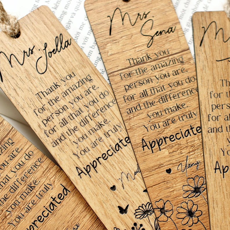 Personalized Teacher Bookmark: Rustic Plywood Gift for Students - Etsy