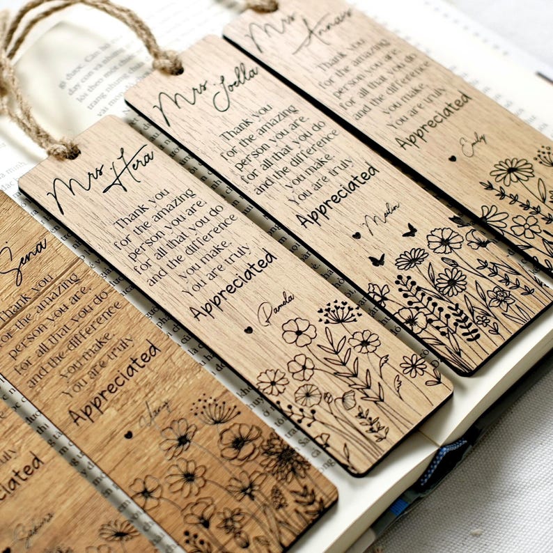 Personalized Teacher Bookmark: Rustic Plywood Gift for Students - Etsy
