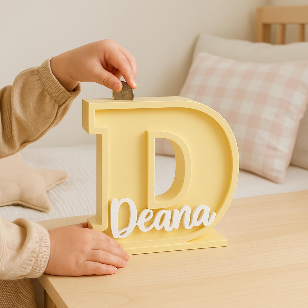 Personalized Wooden Letter Piggy Bank: Custom Name, Colorful Nursery ...