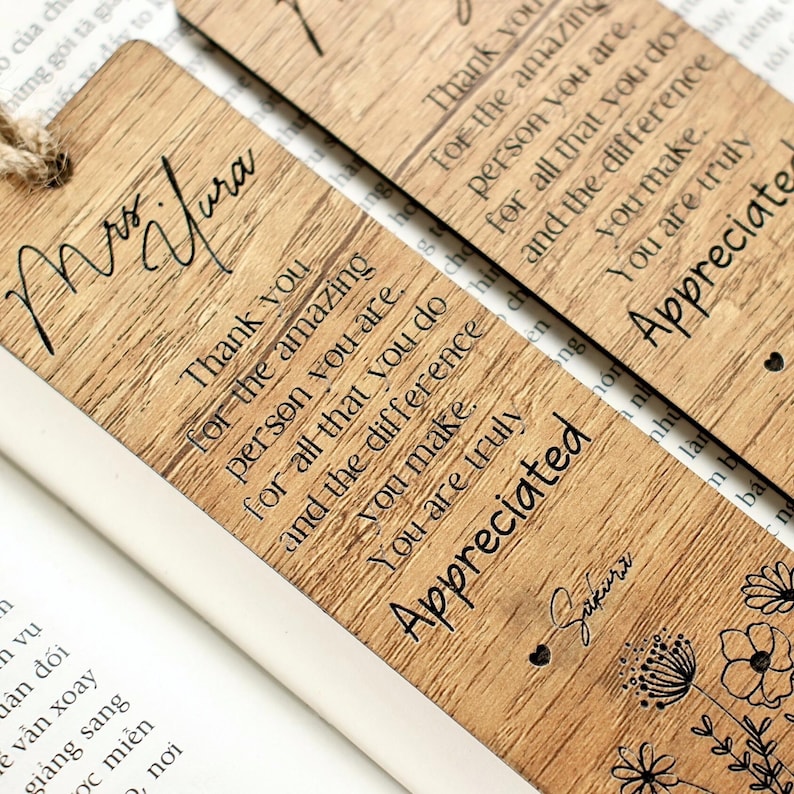 Personalized Teacher Bookmark: Rustic Plywood Gift for Students - Etsy