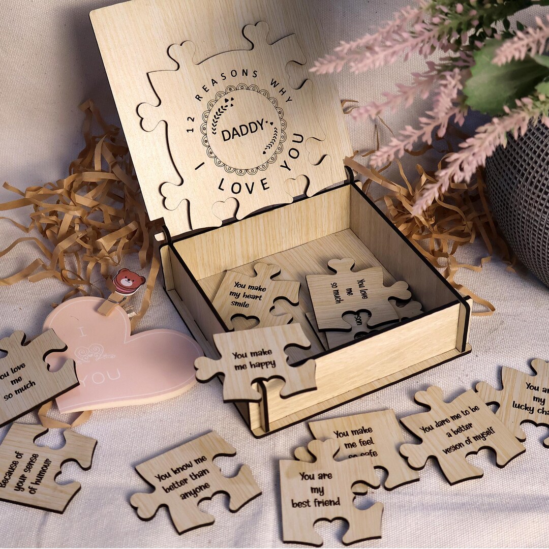 Personalized Dad Puzzle: Engraved Wooden Gift, 12 Reasons Why I Love ...