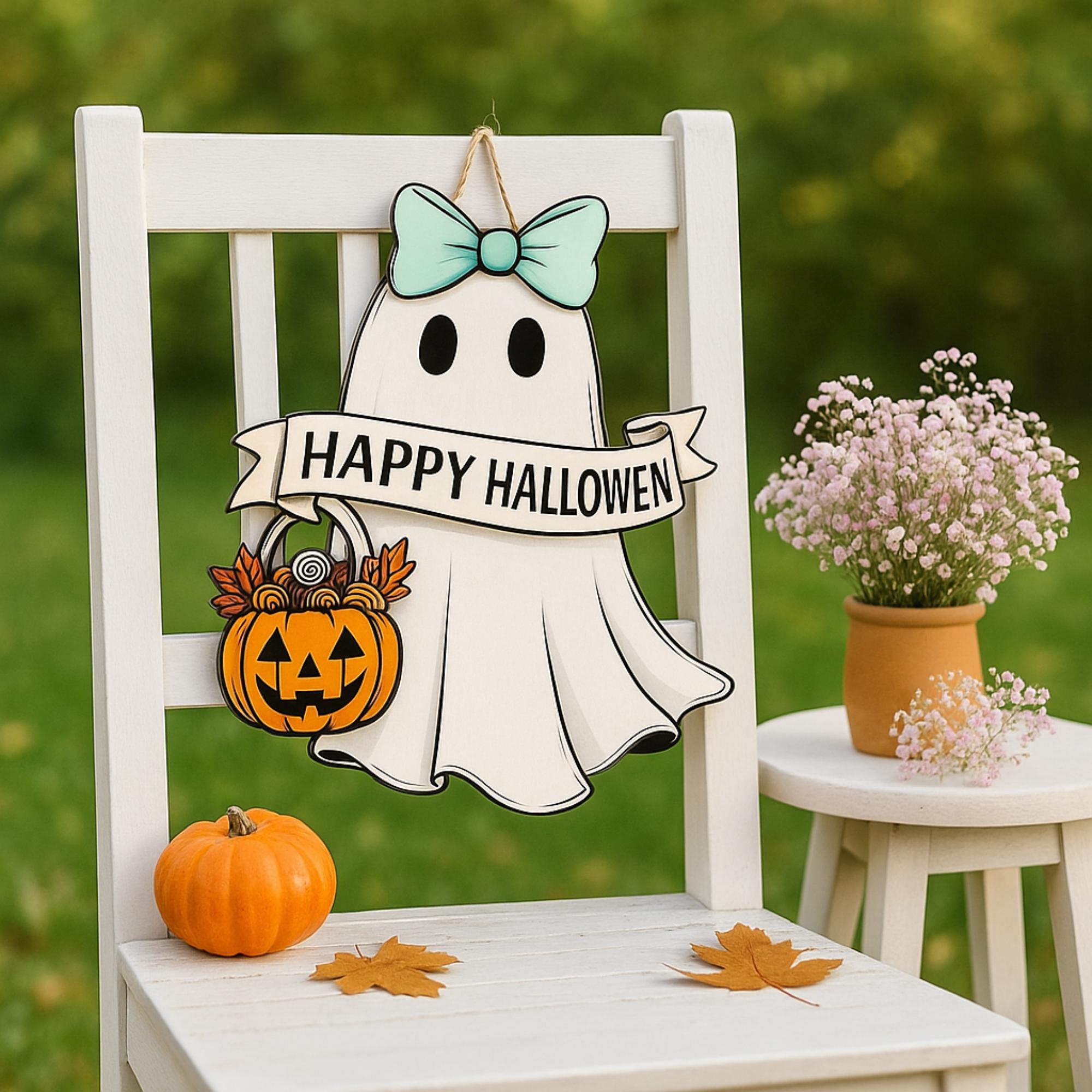 Ghost Door Sign: Spooky Halloween Wood Hanger With Bow - Etsy