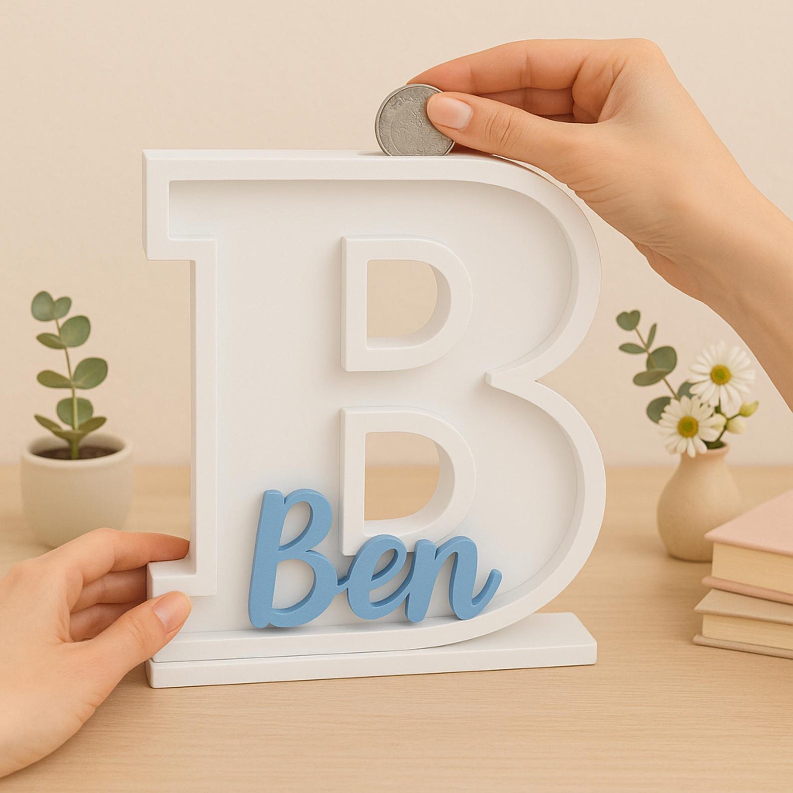 Personalized Wooden Letter Piggy Bank: Custom Name, Colorful Nursery ...