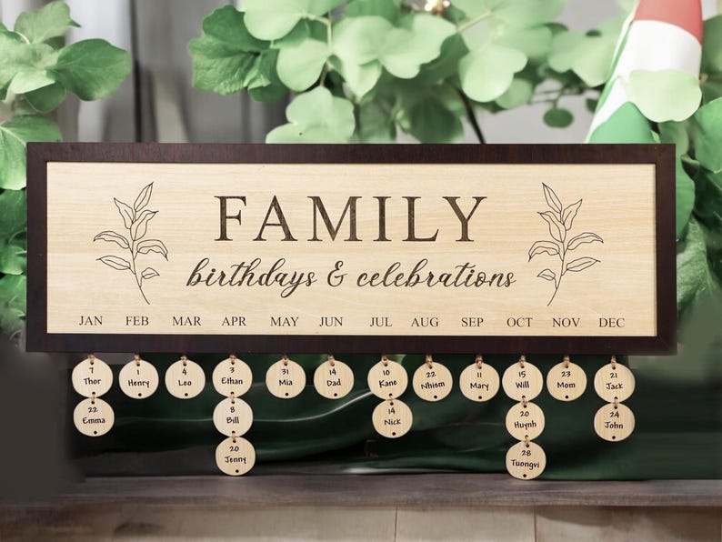 Personalized Wooden Family Birthday Calendar: Rustic Wall Hanging - Etsy