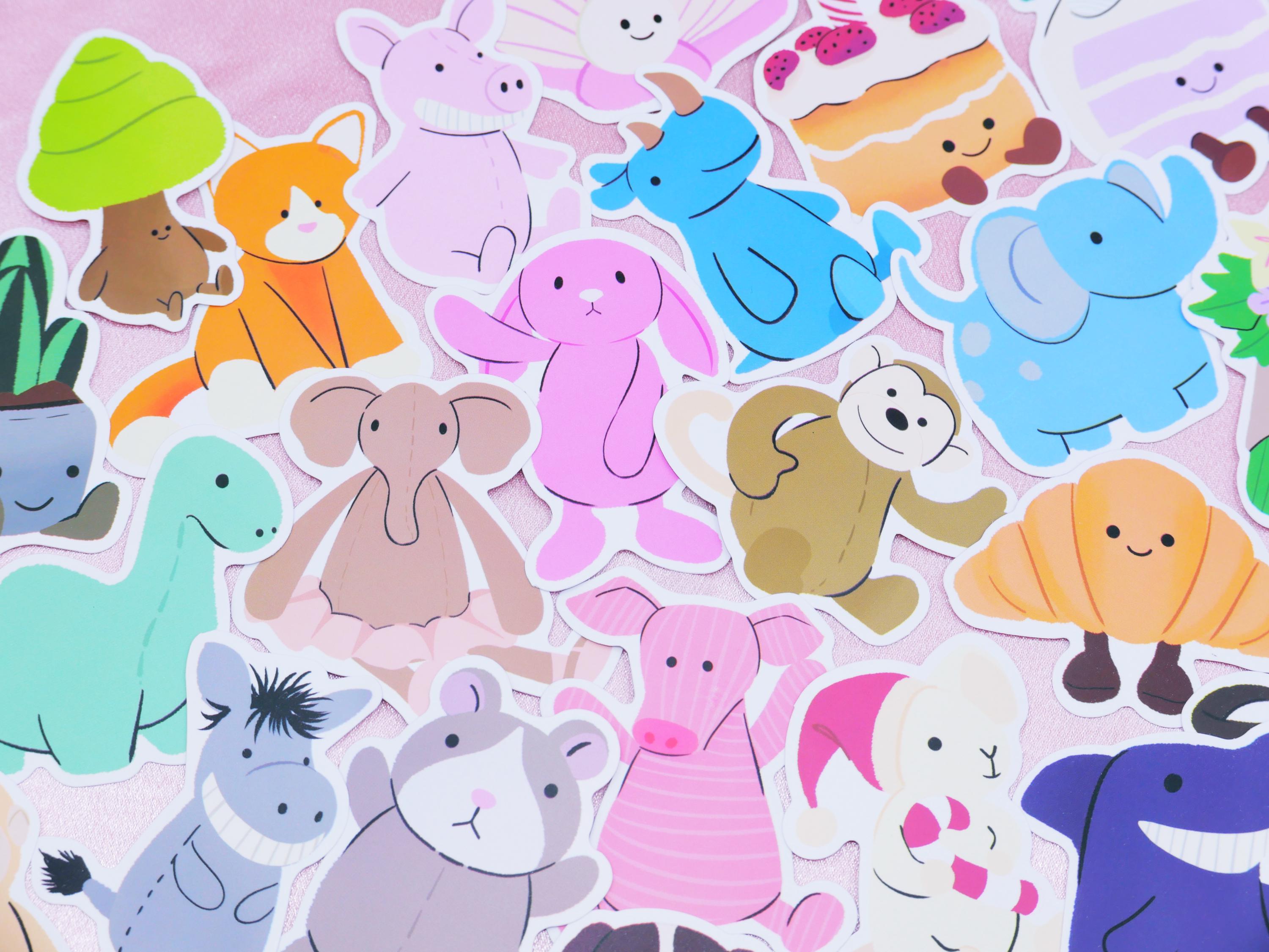 50 Pieces a Pack / Jellycat Stickers / Soft Toys Stickers / Super Cute ...