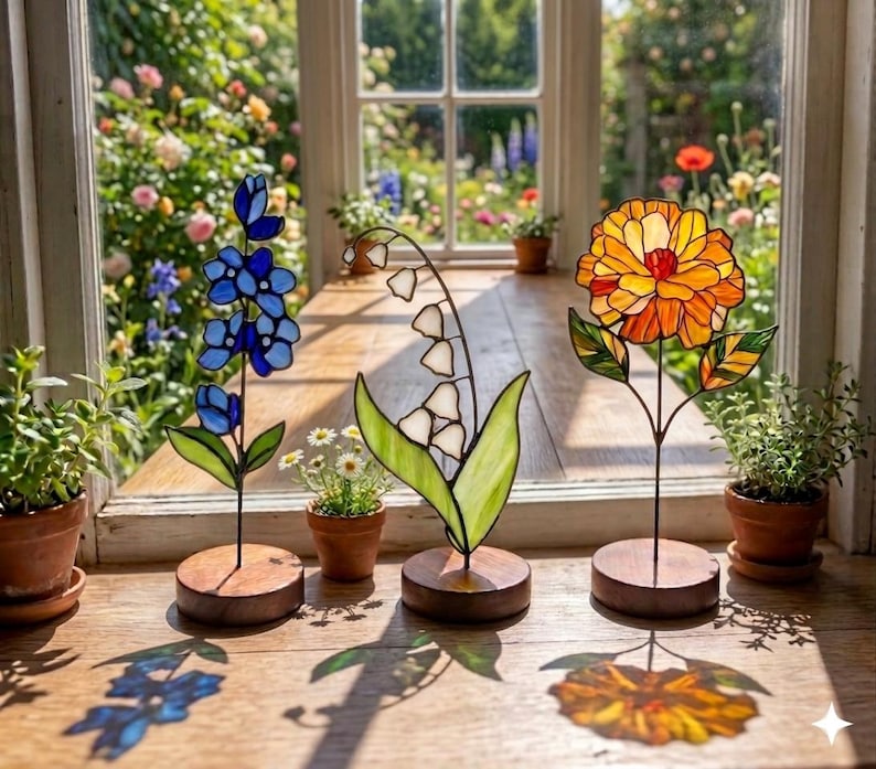 Stained Glass Birth Flower Plant Stake | Personalized Birth Month ...