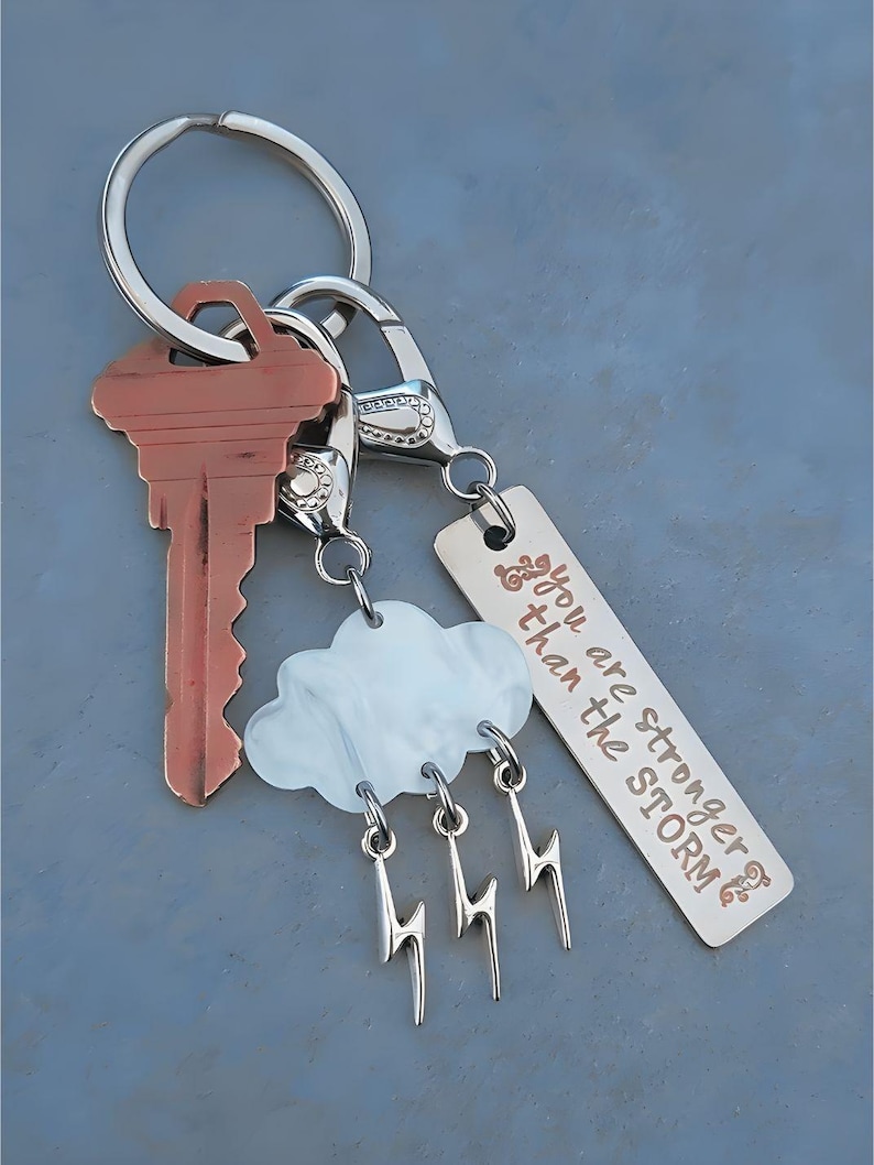 Stronger Than the Storm Keychain: Cloud & Lightning Charms, Cancer ...