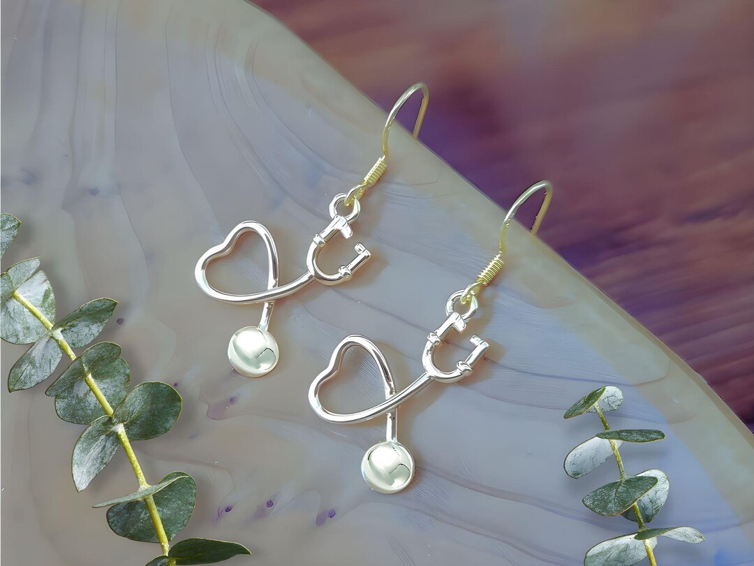 18k Stethoscope Earrings: Gold Medical Jewelry, Lightweight, Nurse ...