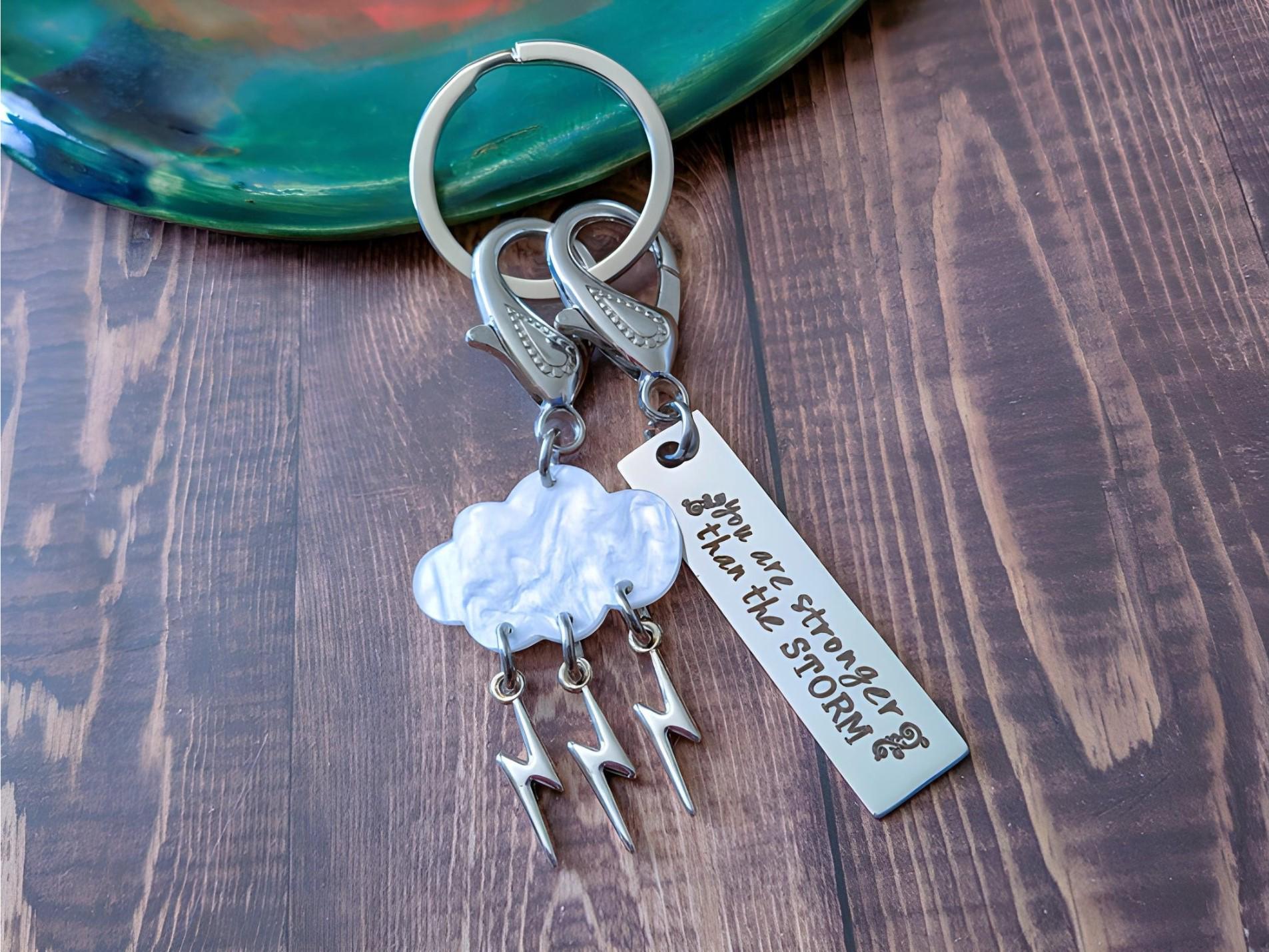 Stronger Than the Storm Keychain: Cloud & Lightning Charms, Cancer ...