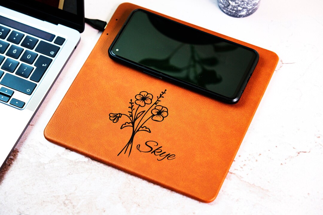Birth Flower Charging Mousepad, Leather Birth Flower Mousepad, Custom ...