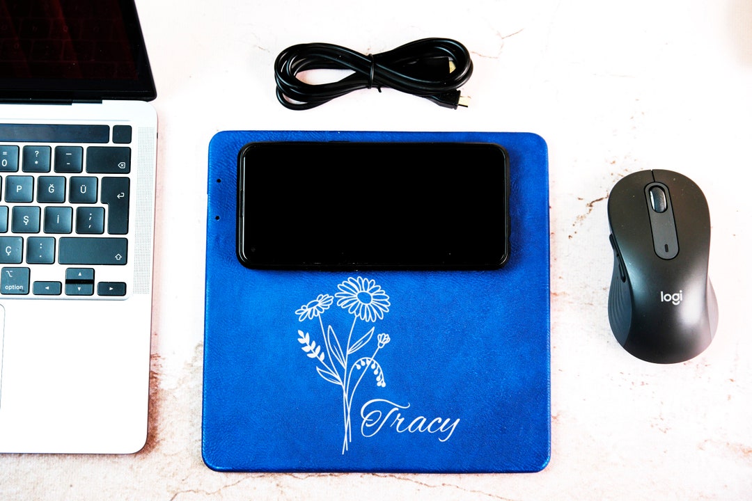 Birth Flower Leather Mousepad, Custom Charger Mat, Wireless Charger ...