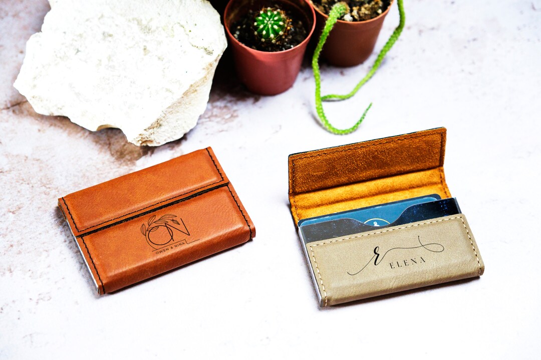 Customized Card Holder, Leather Name Card Case, Personalized Engraved ...