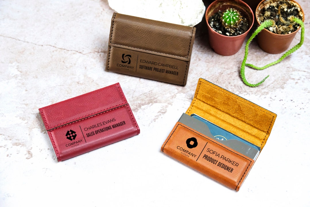 Personalized Company Logo Card Case, Leather Card Holder, Engraved Card ...